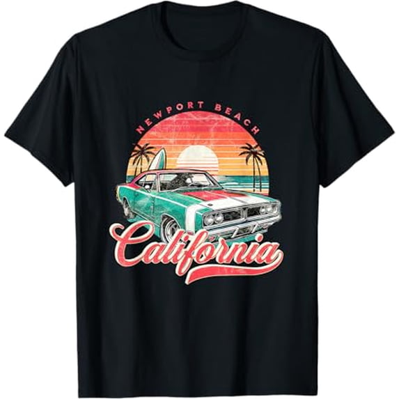 Classic Muscle Car Retro Newport Beach California Surfer Sun T-Shirt ...