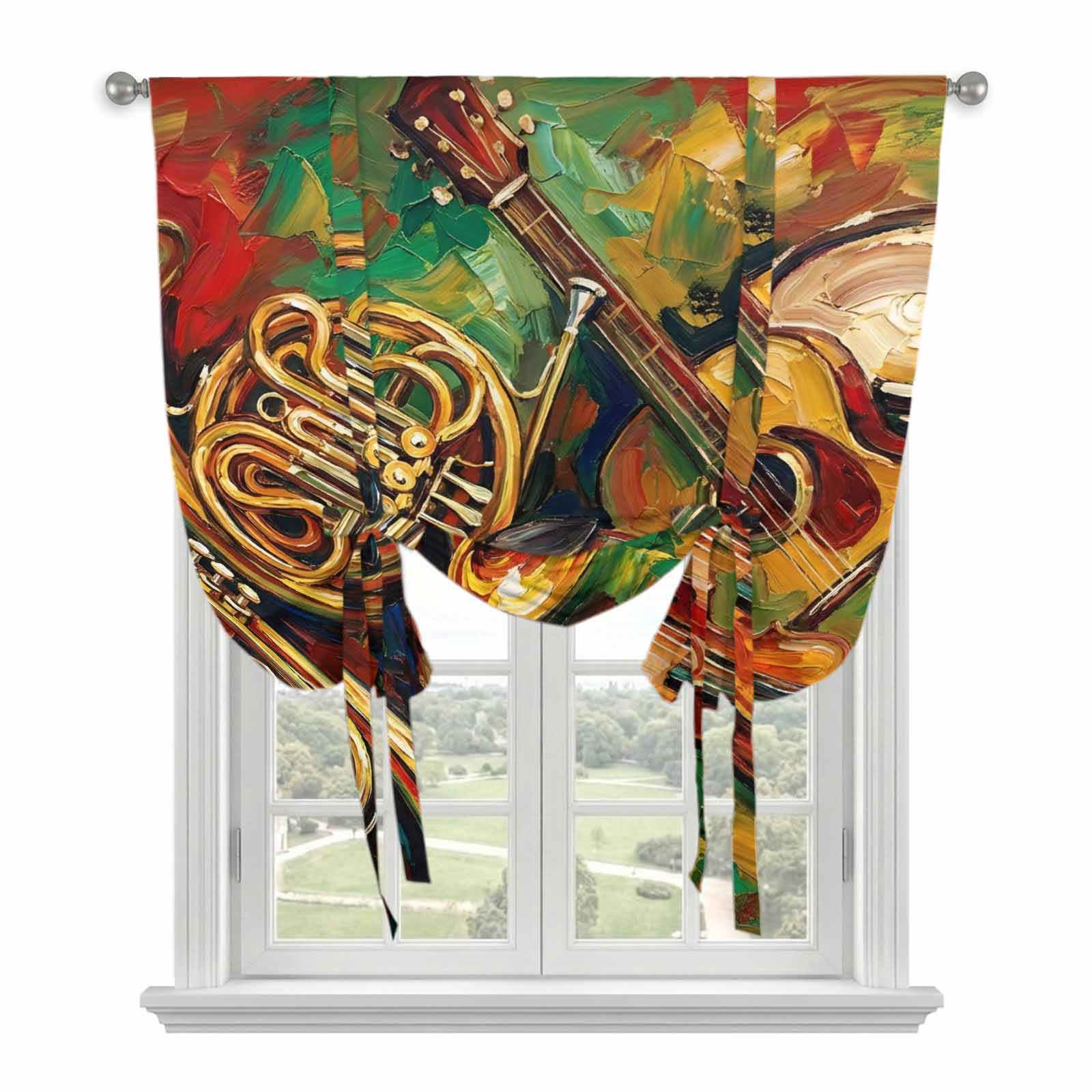 Classic Musical Instrument Tie Up Curtains for Window, Insulated ...