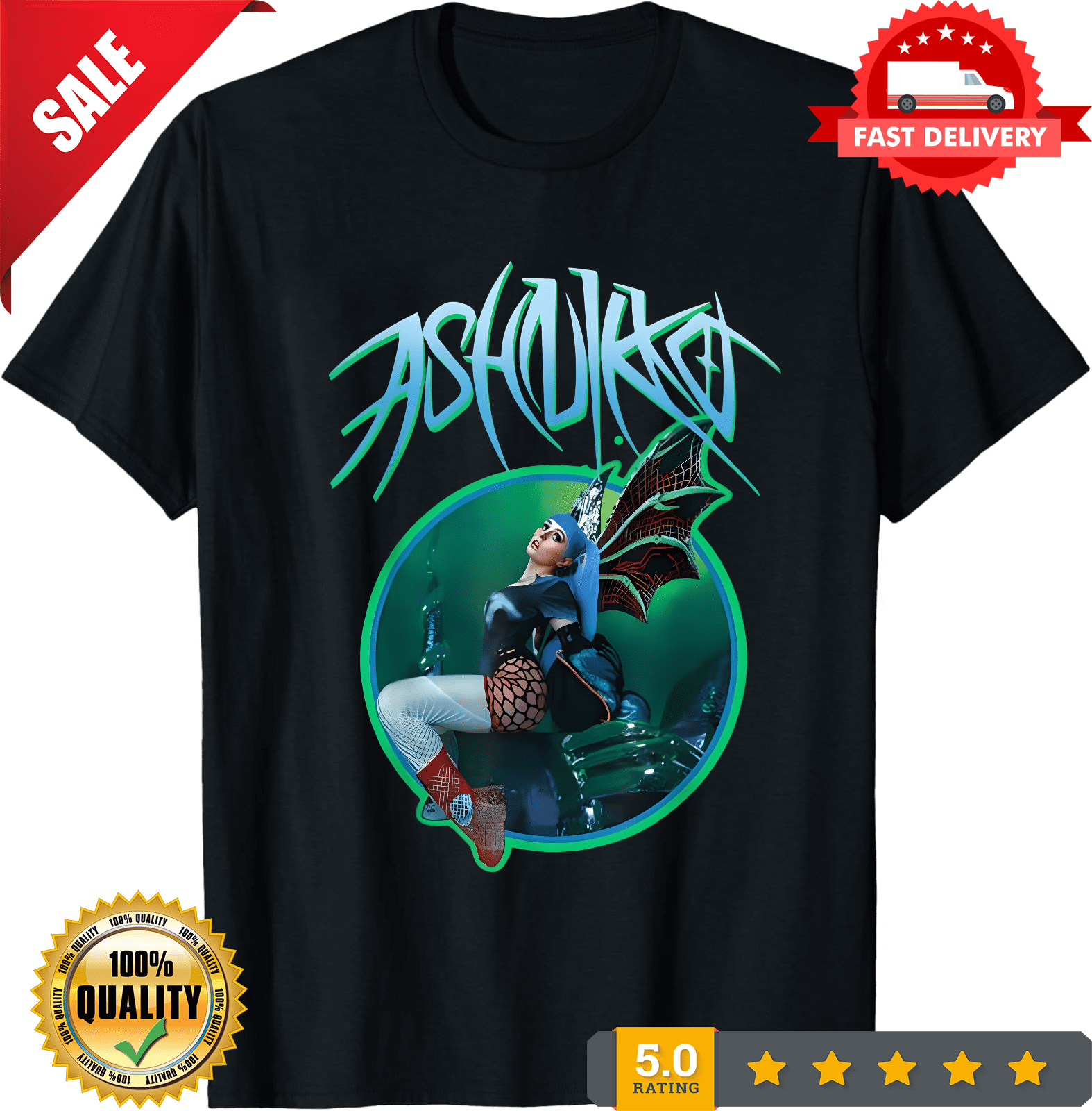 Classic NEW hot Ashnikko T-shirt Black short sleeve All Sizes S to 4XL ...