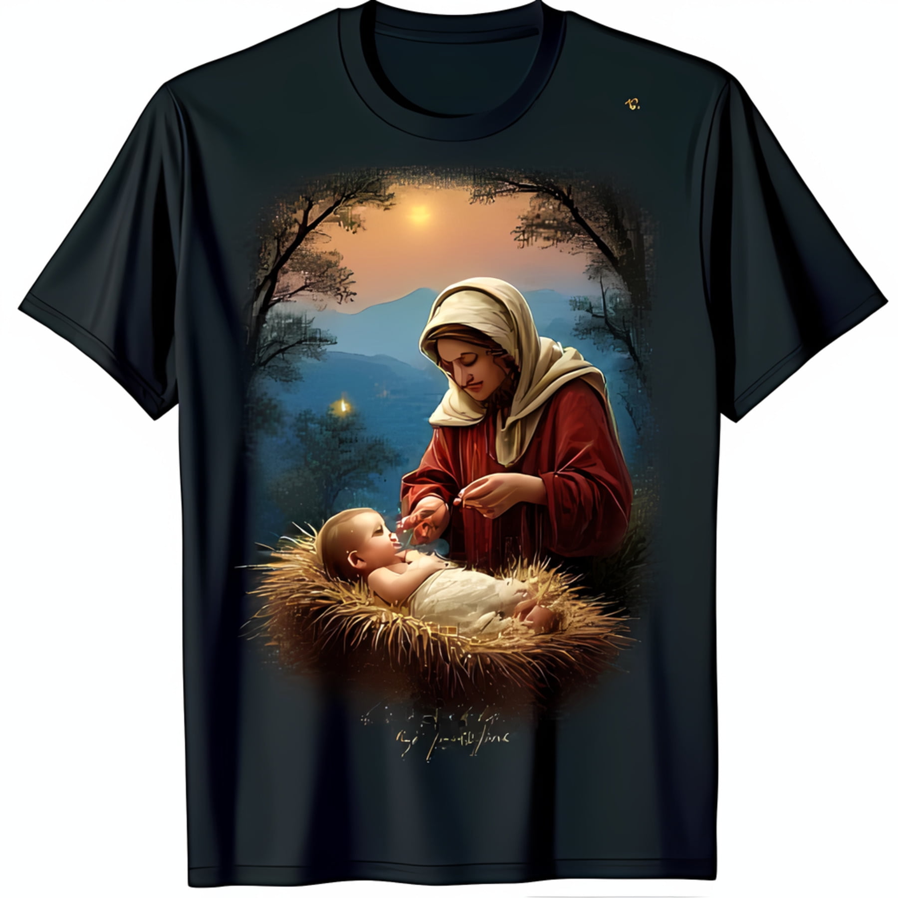 Classic Nativity Scene Graphic on Black T-Shirt & Design - Walmart.com