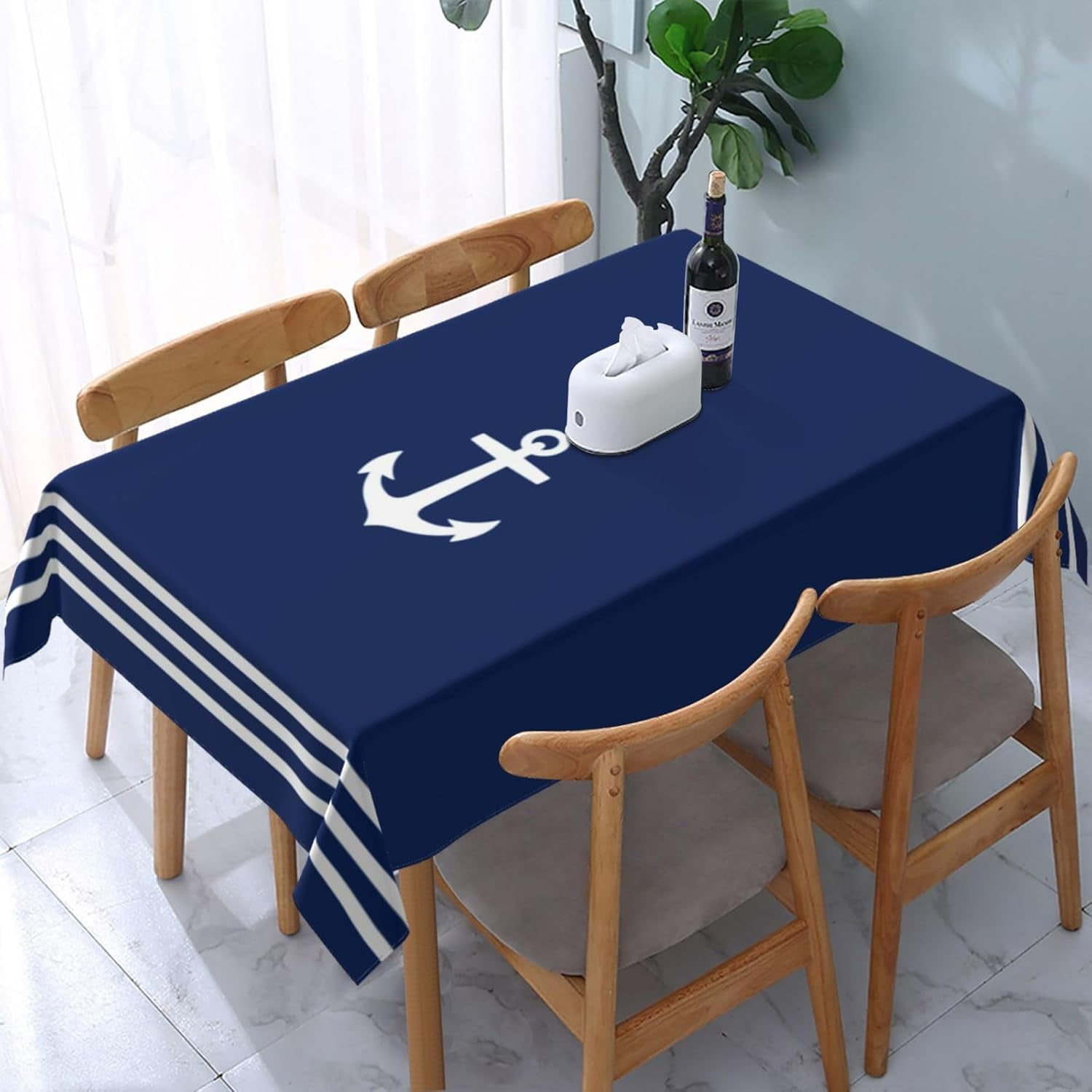 Classic Nautical Anchor Navy Rectangle Table Cloth Soft Washable Oblong ...