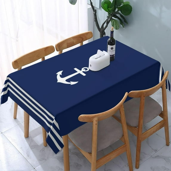 Classic Nautical Anchor Navy Rectangle Table Cloth Soft Washable Oblong ...