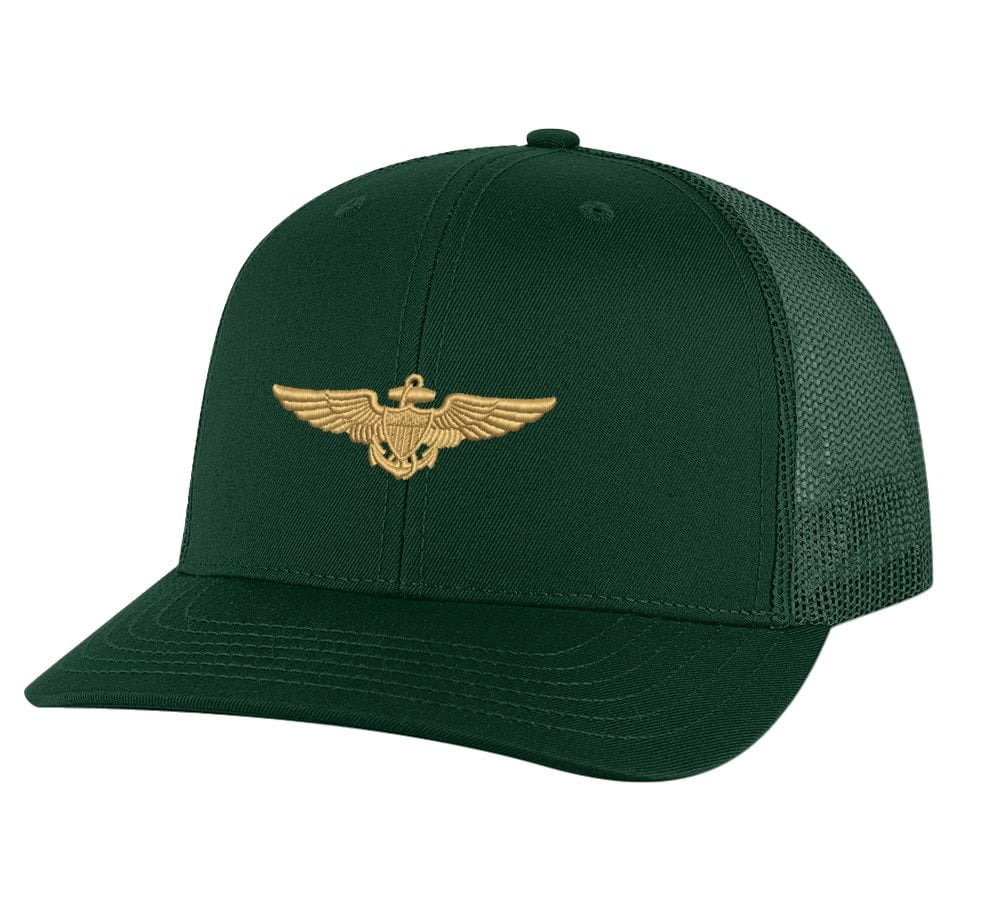 Aviation Trucker Hat - Navy Aviator Cap with Gold Embroidered Wings ...