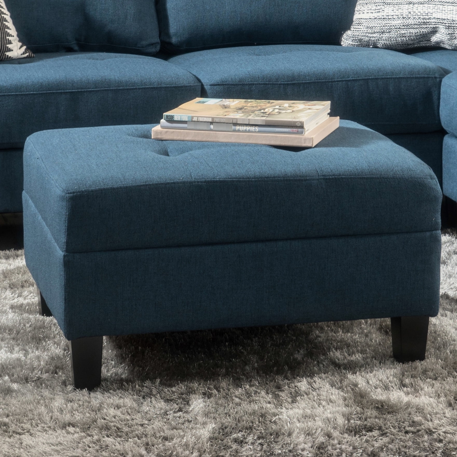 Classic Navy Blue Ottoman | Comfortable to Rest Legs and Serve as Extra ...