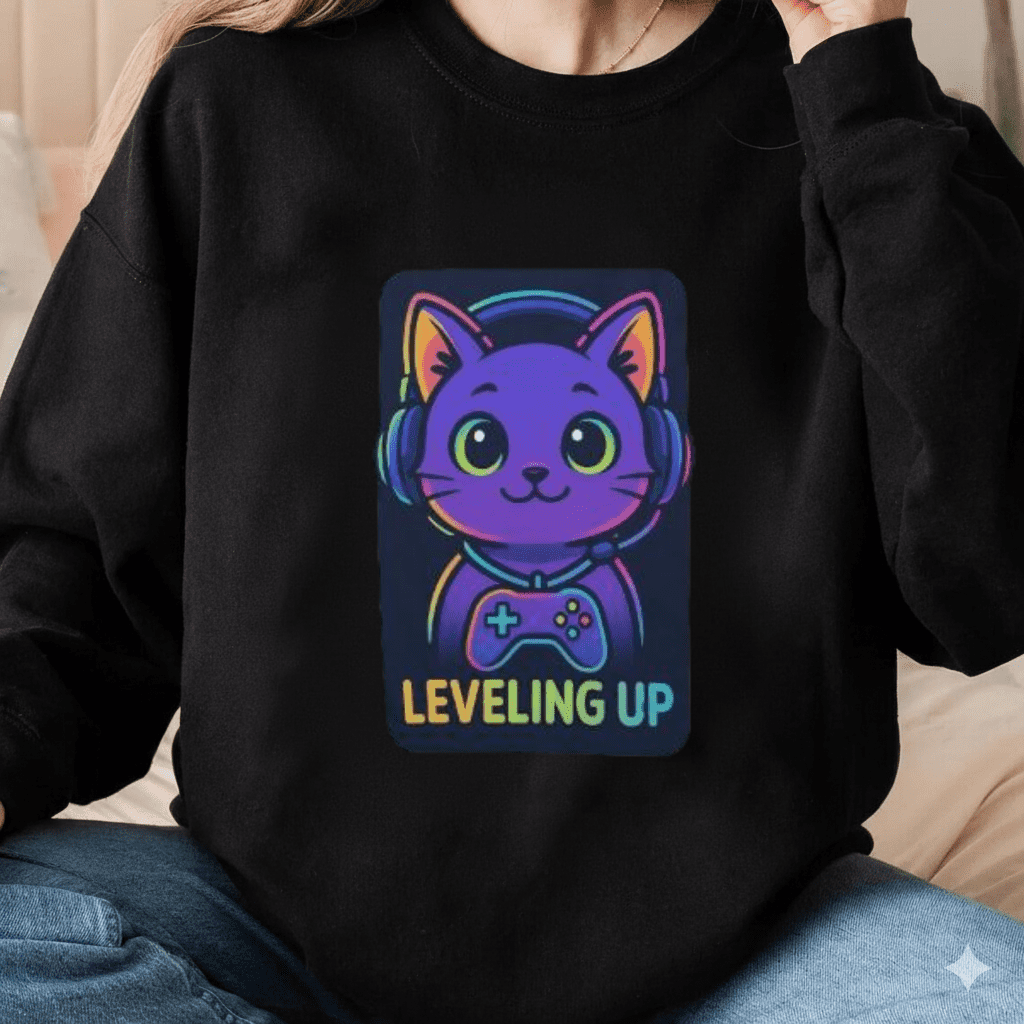 Classic Neon Kawaii Gamer Cat Leveling Up Design Levelupcat Sweatshirt, up to size 5XL - Walmart.com