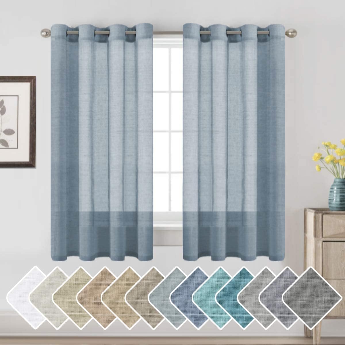 Classic Nickel Grommet Semi-Sheer Linen Curtain Panels, 52 By 63 Inch ...