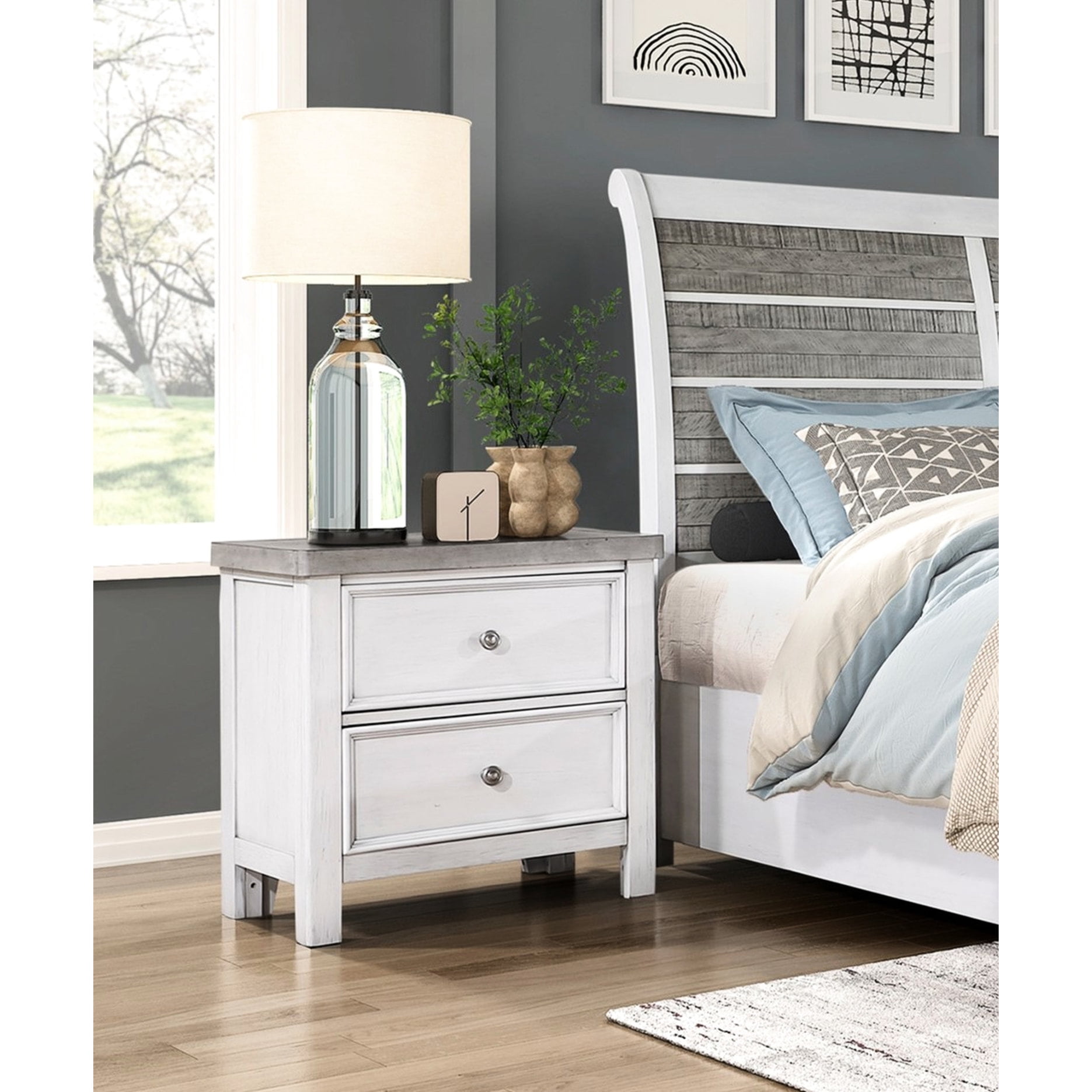 Classic Nightstand+Acacia Veneer Two-Tone Finish"-"Bedroom Ambiance ...