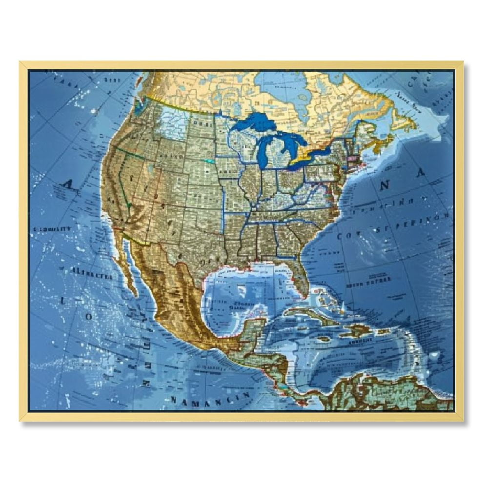 Classic North America Push Pin Travel Map with Textured White Frame and ...