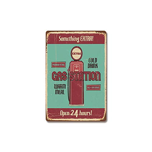 Classic Nostalgic - Metal Aluminum Sign - Gas Station Open 24 Hours -es ...