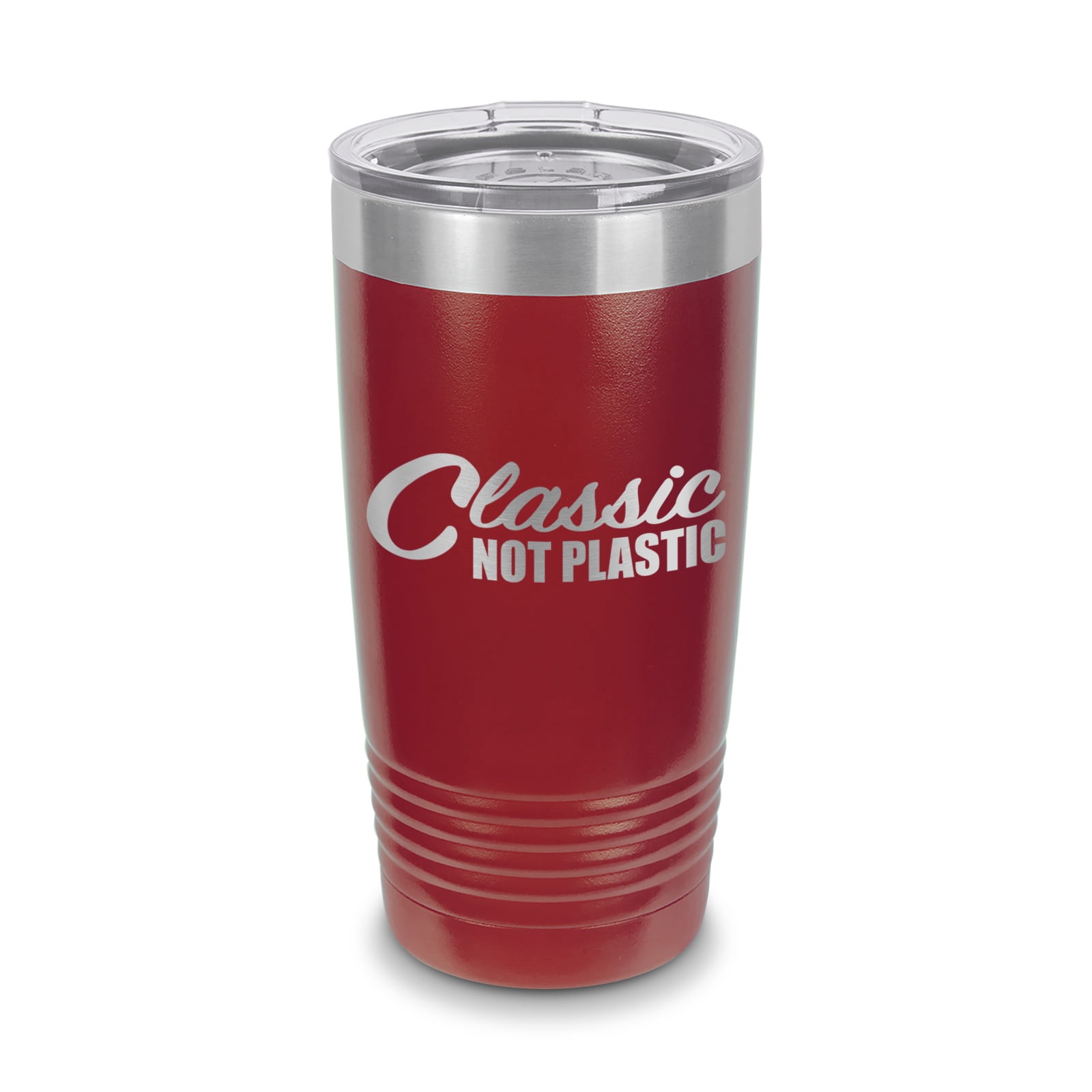 Classic Not Plastic Tumbler 20 oz - Laser Engraved w/ Clear Lid ...