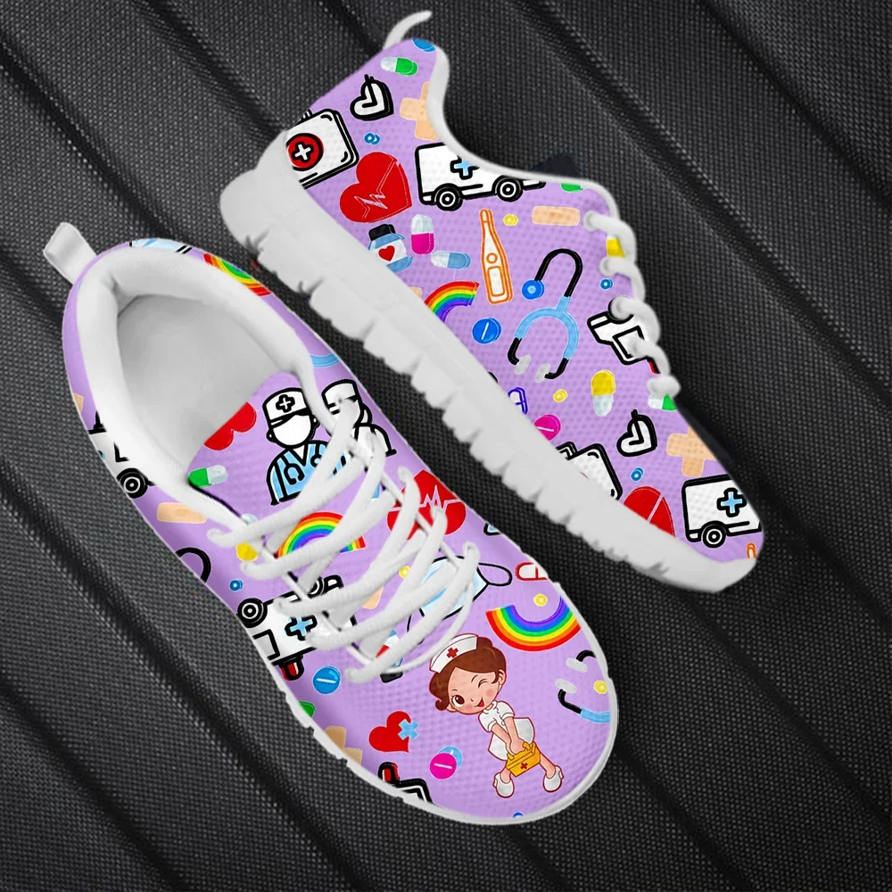 Classic Nurse Shoes Kawaii Nurse Girls Pattern Flat Shoes for Women ...