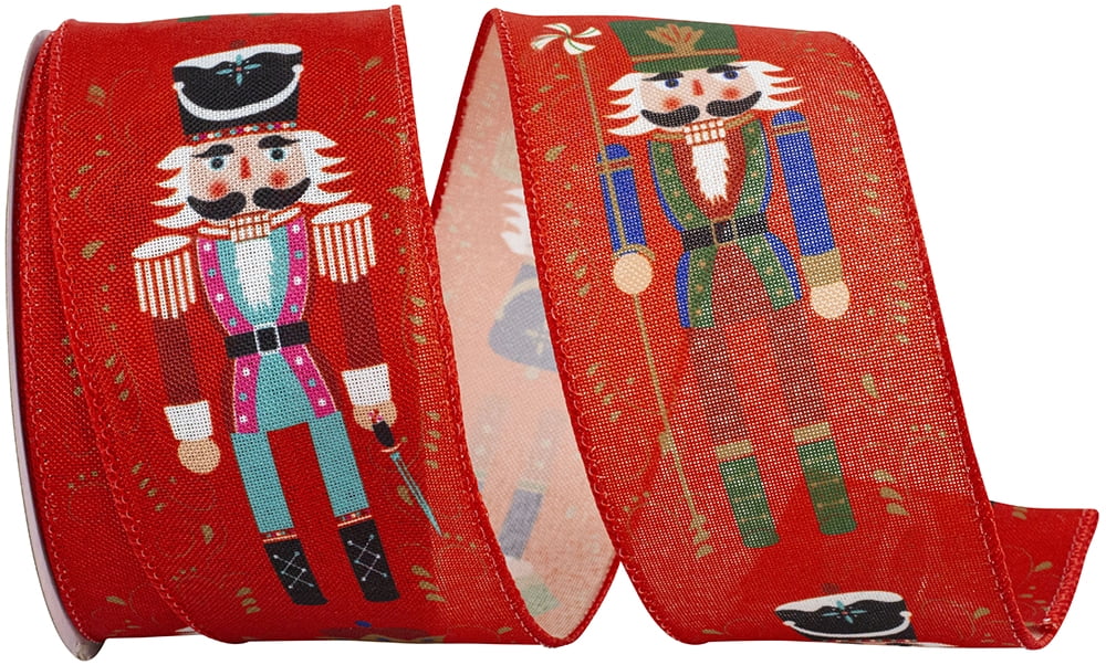 Classic Nutcracker Red Wired Christmas Ribbon - 2 1/2" x 10 Yards, Red ...
