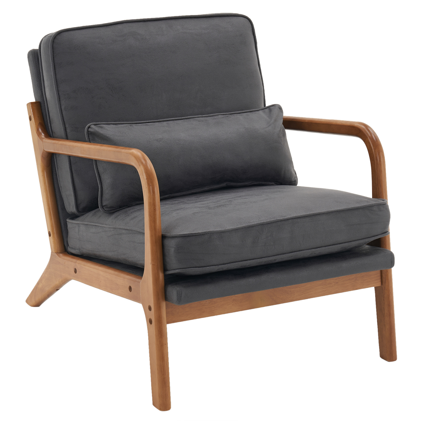 Classic Oak Armrest Chair, PU leather Upholstered Single Lounge Chair ...