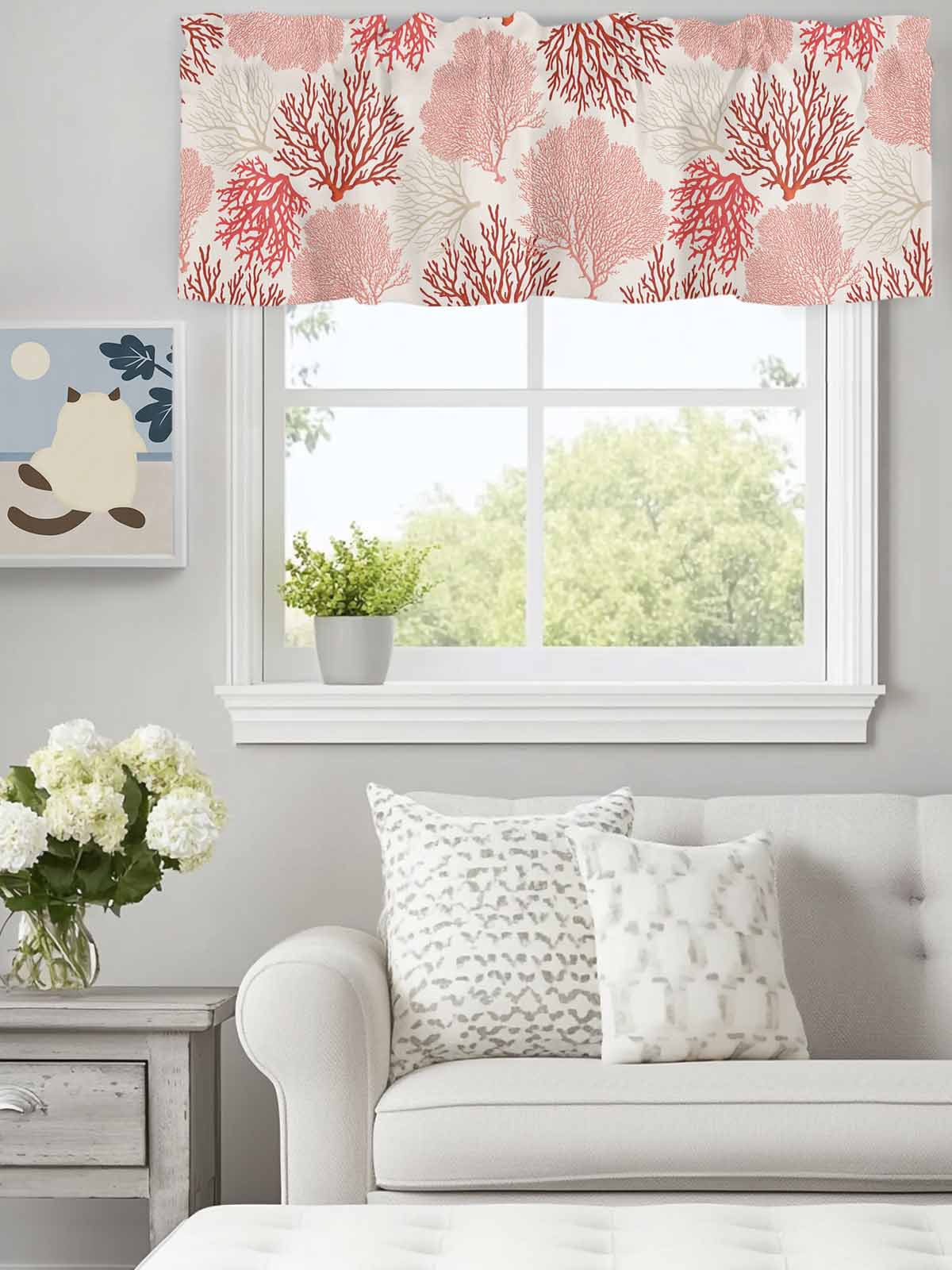 Classic Ocean Pink Coral Valances for Windows,Rod Pocket Valance for ...