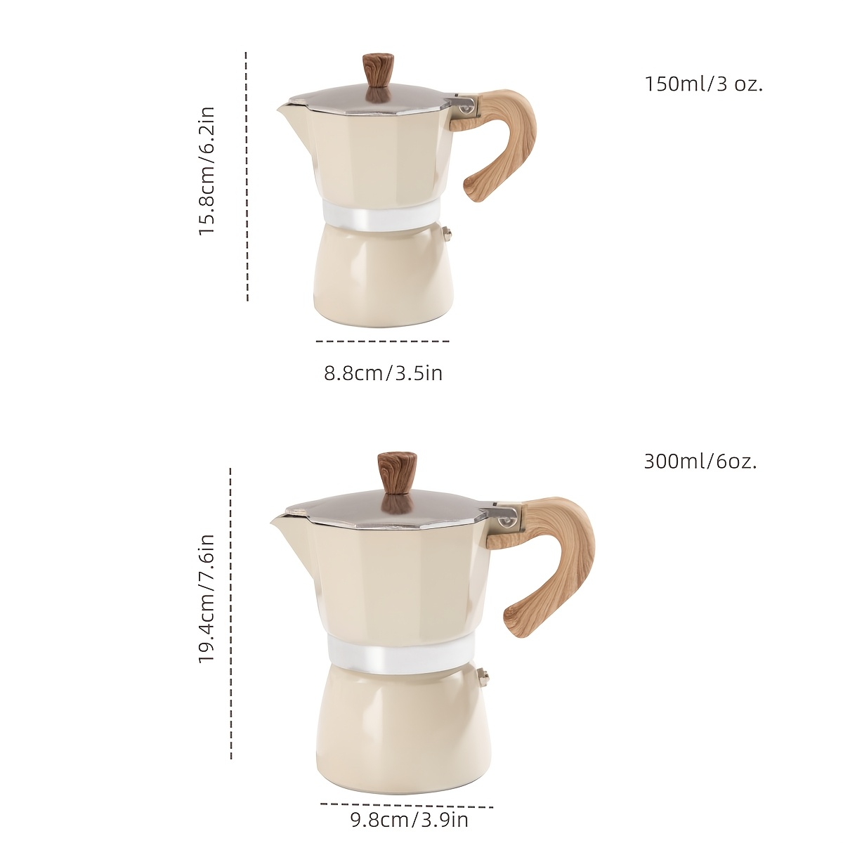 Classic Octagonal Moka Coffee Pot - 2 Sizes (5.07oz/10.14oz) Aluminum ...