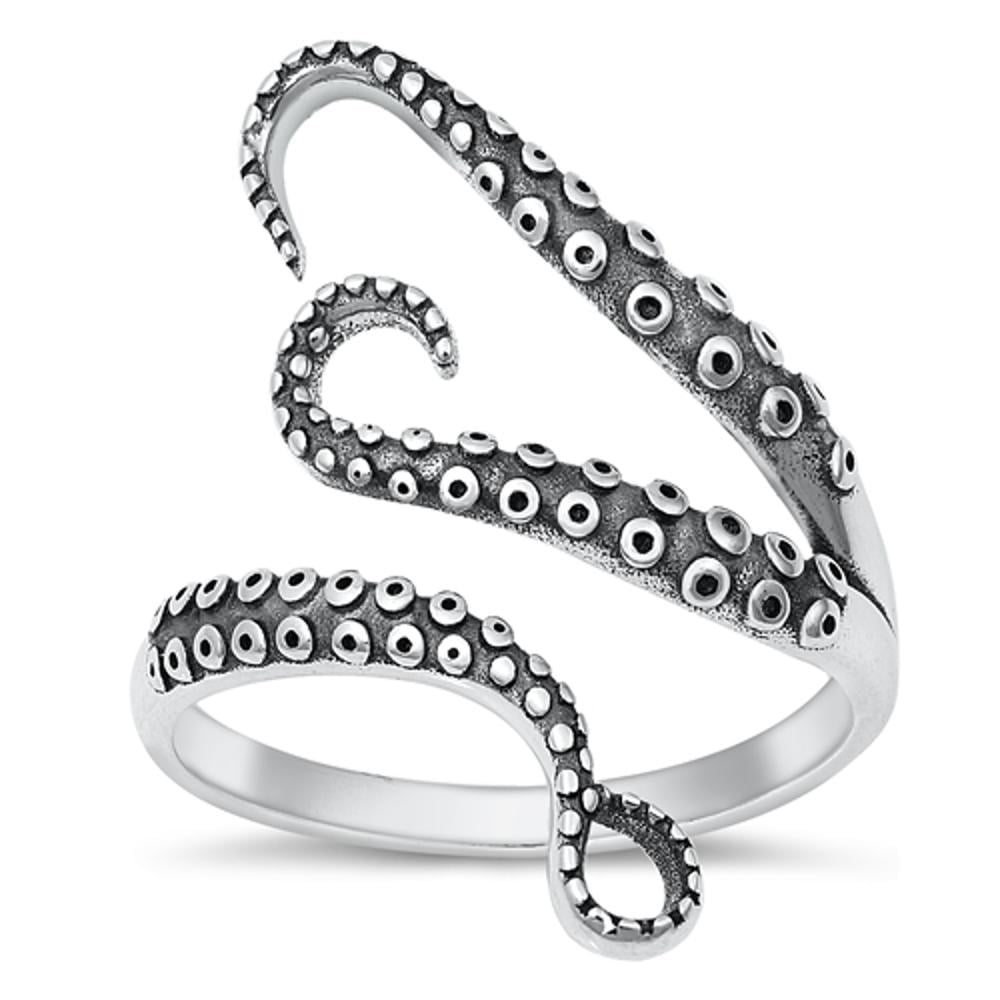 Classic Octopus Tentacles Ring .925 Sterling Silver Squid Band Jewelry Female Male Unisex Size 7 ...