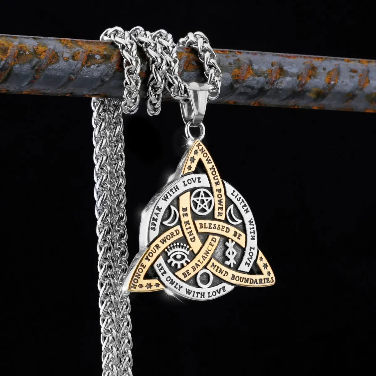 Classic Odin Trinity Nordic Runes Alphabet 14K White Gold Pendant Necklace for Men Amulet Witch ...