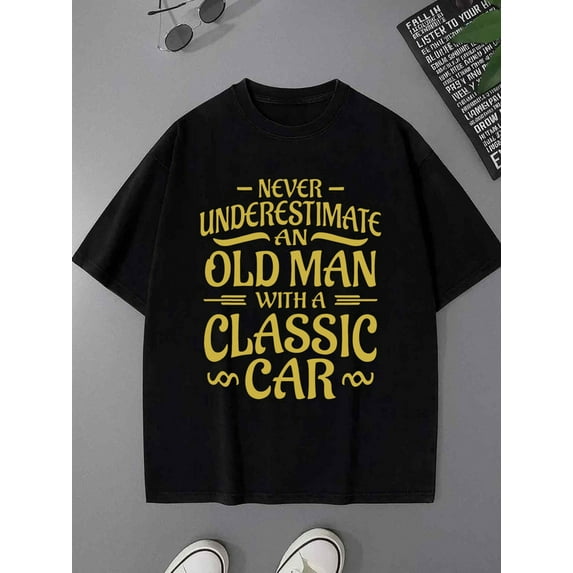 Classic Old Man T-Shirt funny humor t-shirts graphic t shirts for men 180G 100% Cotton black ...