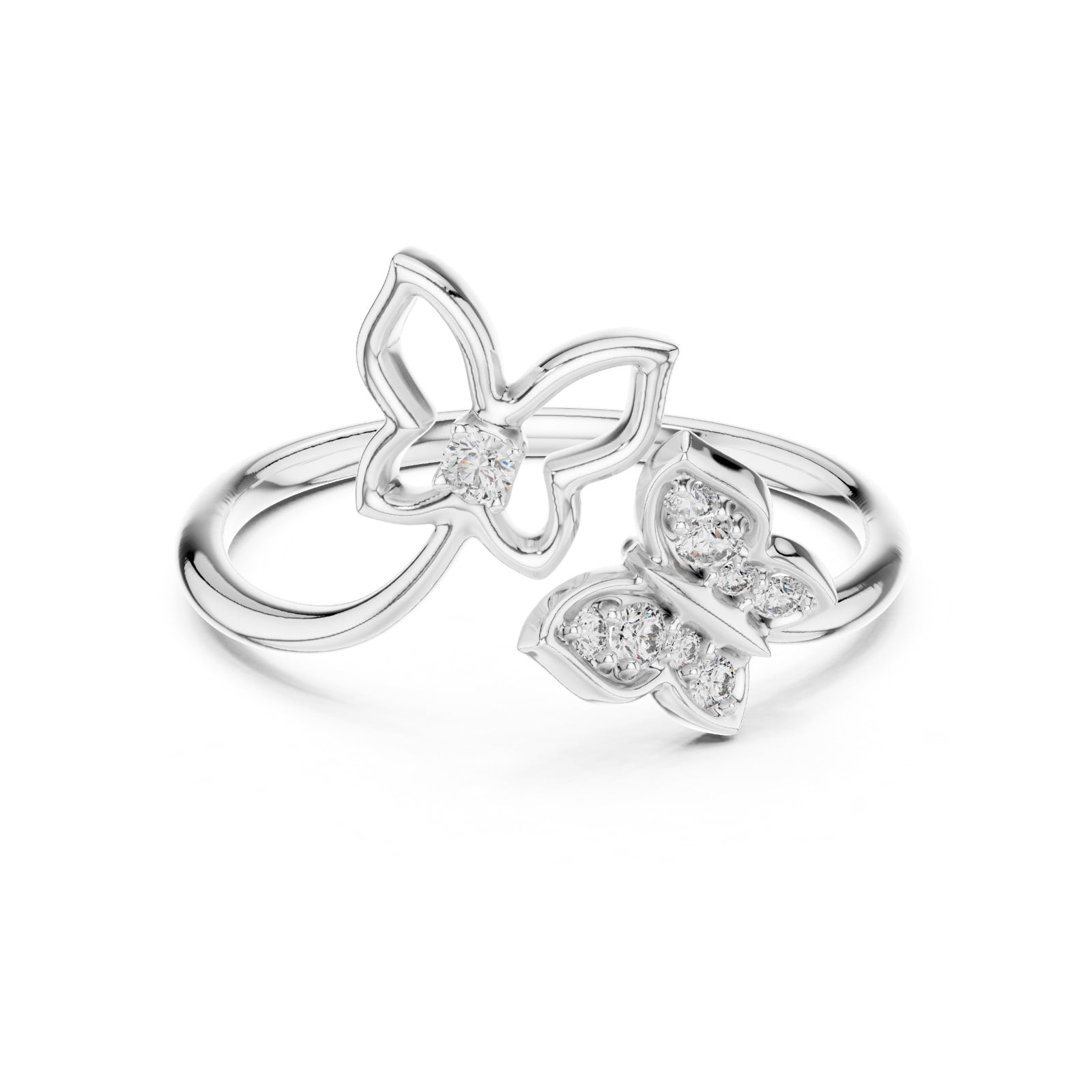 Classic Open Cuff Diamond Ring, Dual Butterfly Design Diamond ...