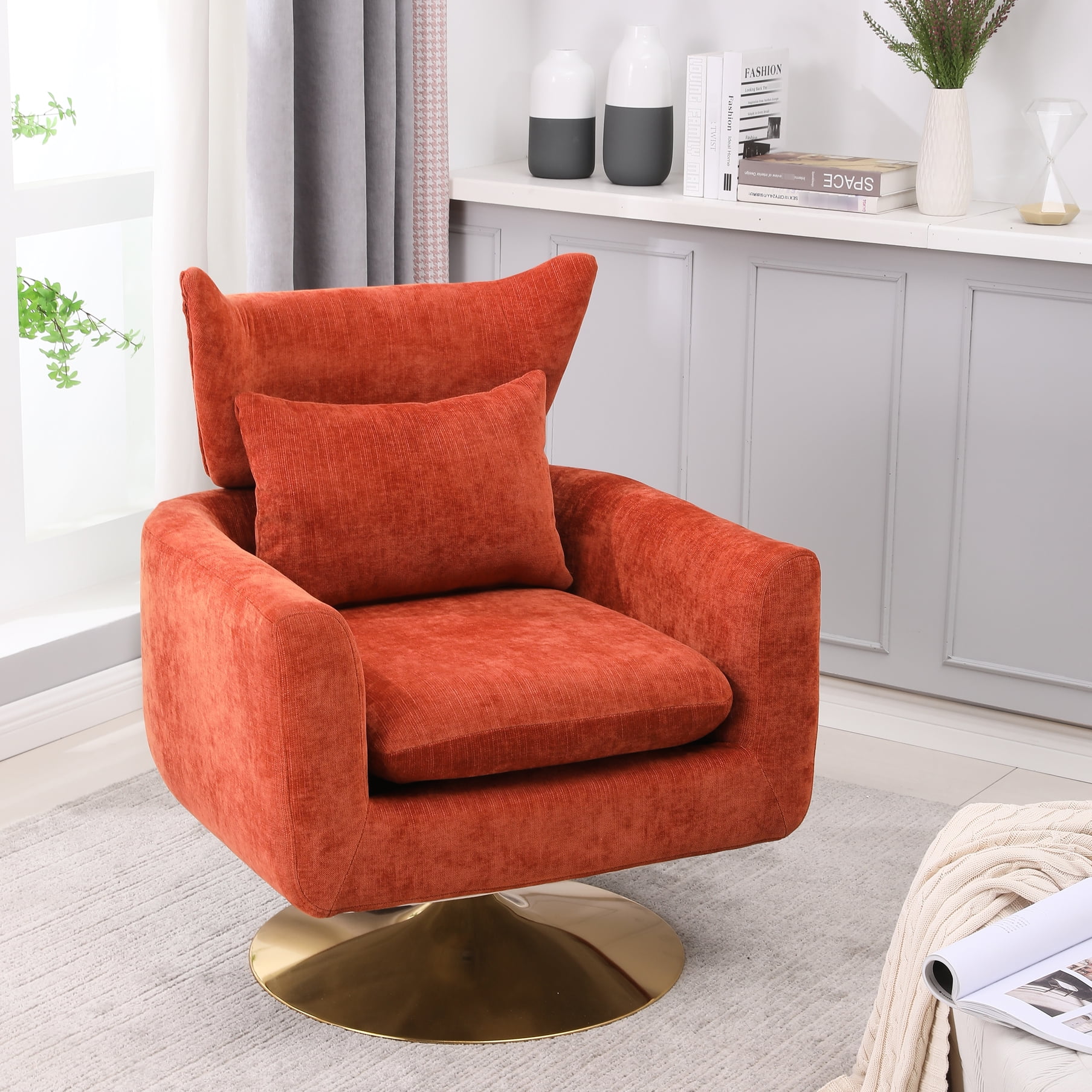 Classic Orange Linen 360-degree Swivel Seating - Solid And Engineered ...