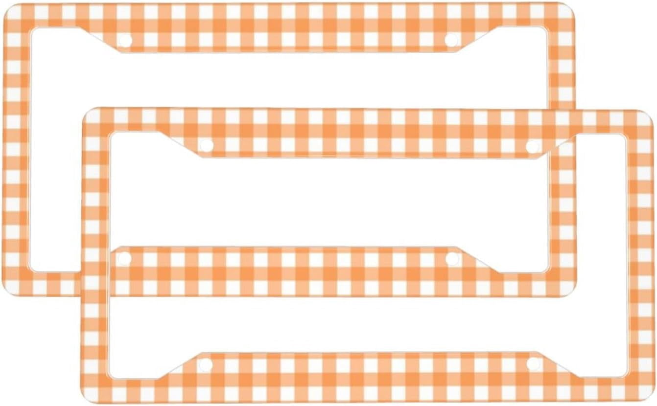 Classic Orange White Plaid Print License Plate Frames for Women Men, 2 ...
