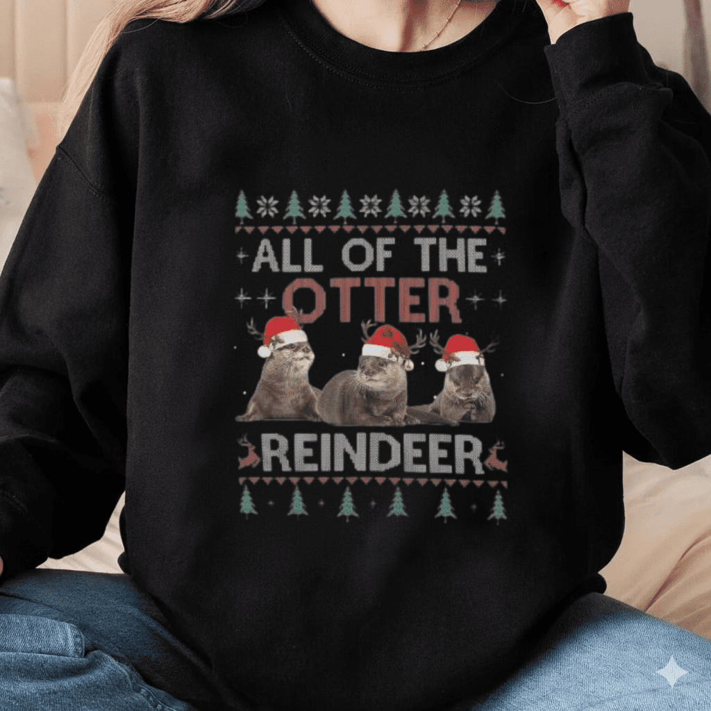 Classic Otter Reindeer Holiday Sweater Pajamas Gift Otterfun Sweatshirt ...