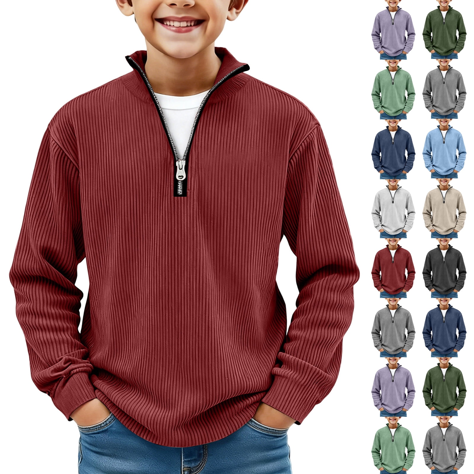 Classic Oversized Boys Polo Quarter Zip Shirt Winter Waffle Knit ...