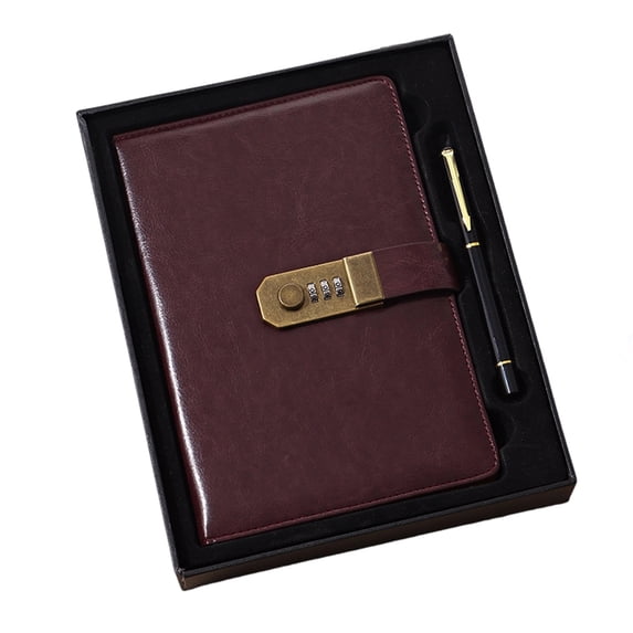 Classic PU Leather Hardcover Notebook with Combination Lock 2 Thick ...