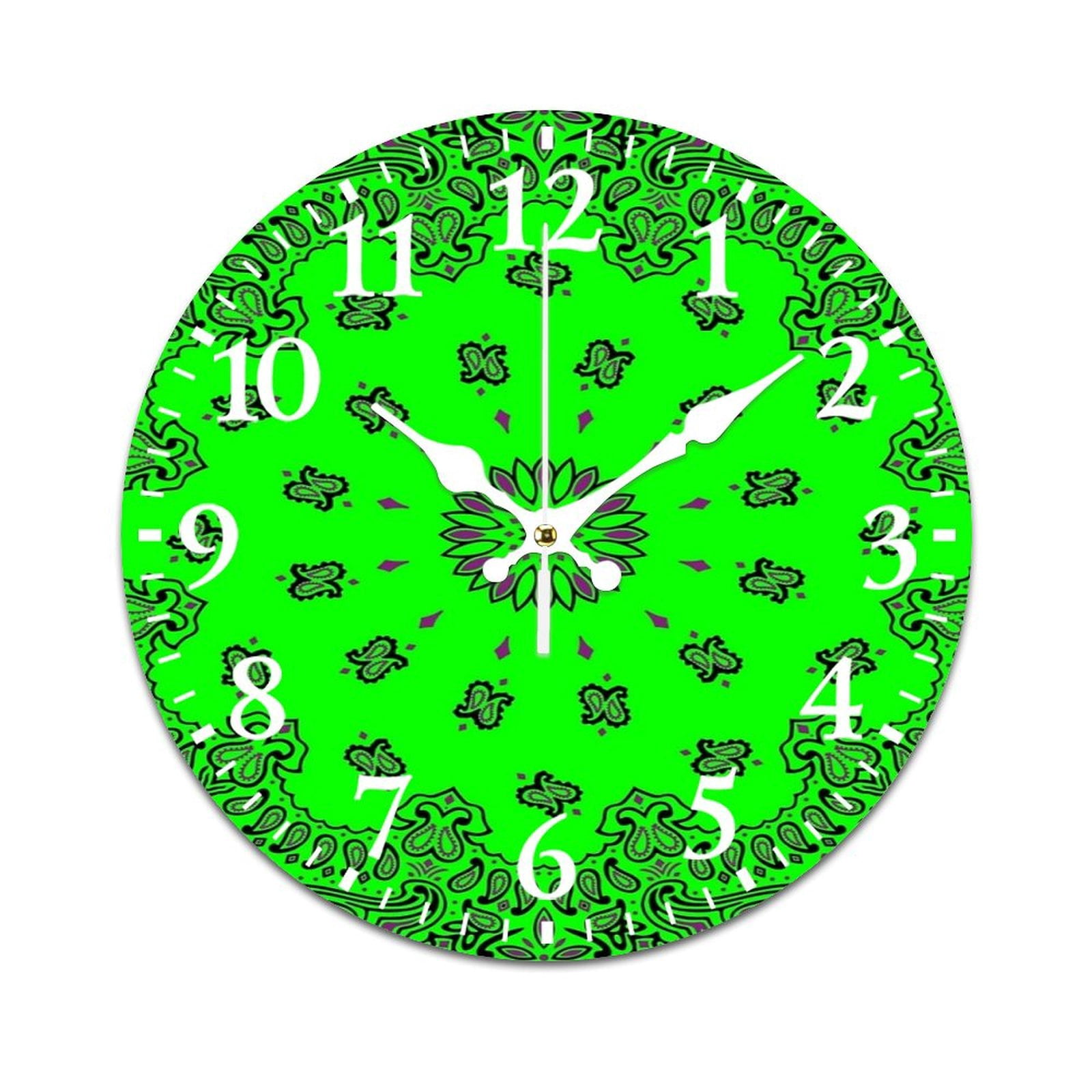 Classic Paisley Bandana, Neon Green, Purple And Black Wall Clock Modern ...