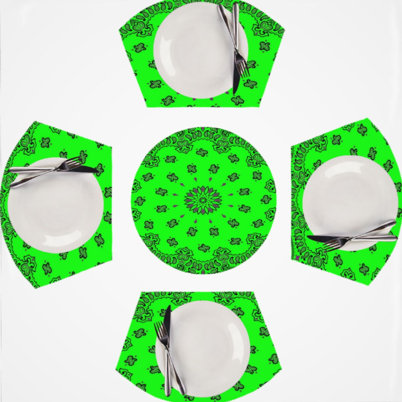 Classic Paisley Bandana, Neon Green, Purple And Black Round Table ...