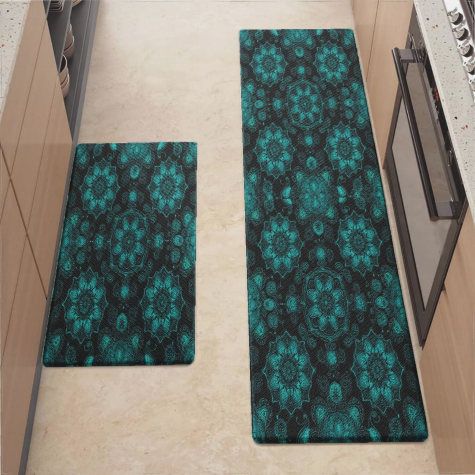 Classic Paisley Pvc Kitchen Mat Runner 2 Pieces Non Slip Washable ...