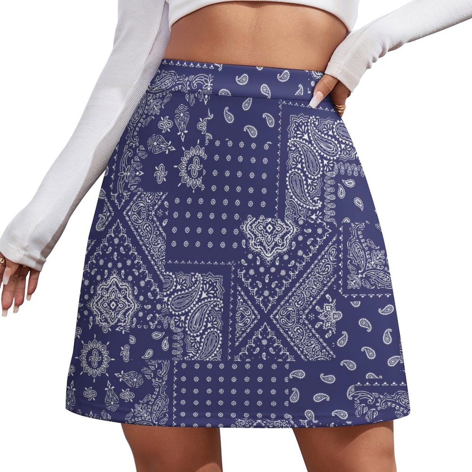 Classic Paisley Skirt White And Black Streetwear Casual Skirts Ladies ...