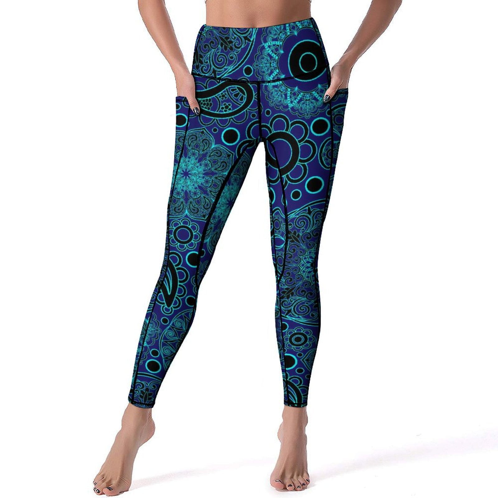 Classic Paisley Yoga Pants White And Black Fitness Gym Leggings Push Up ...