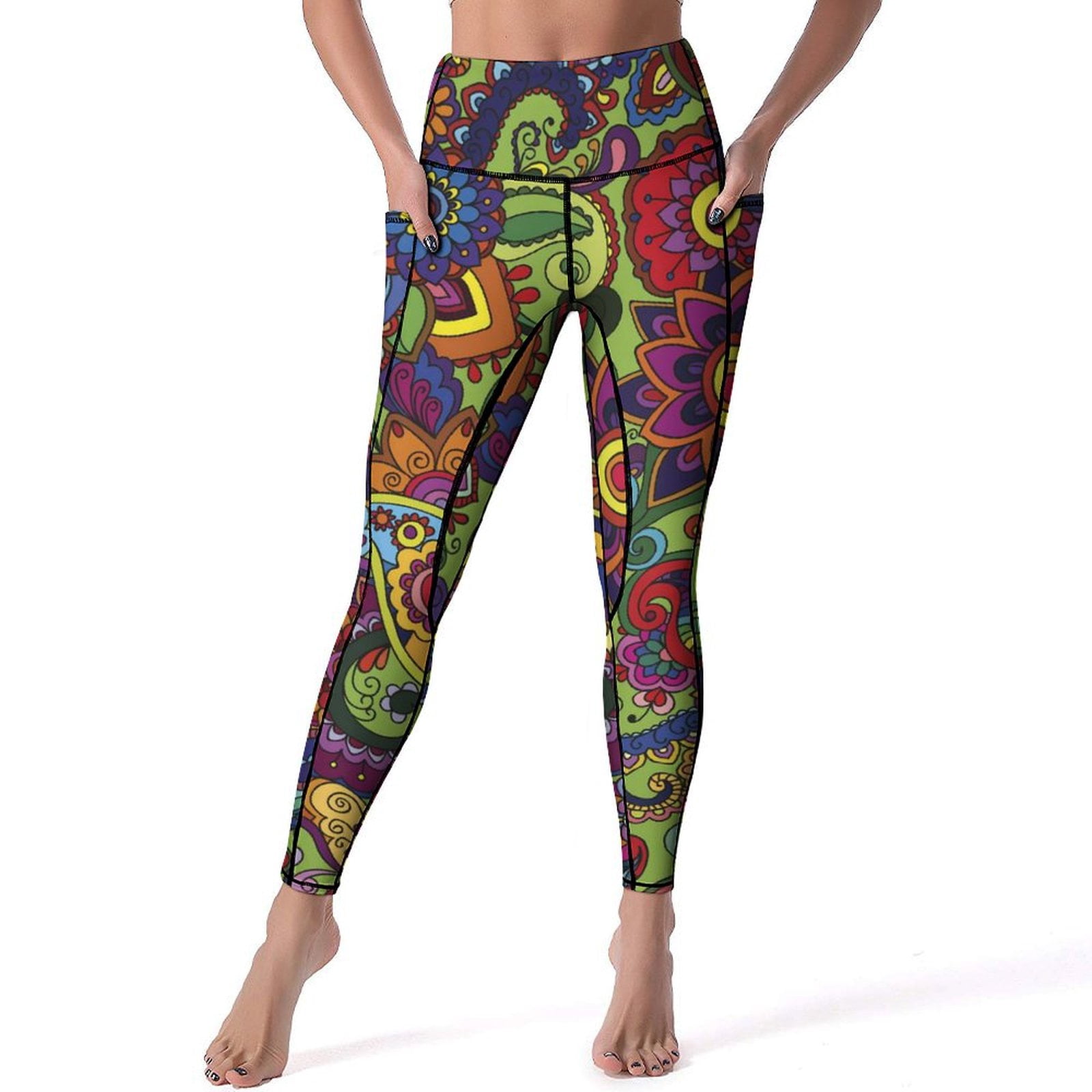 Classic Paisley Yoga Pants White And Black Fitness Gym Leggings Push Up ...