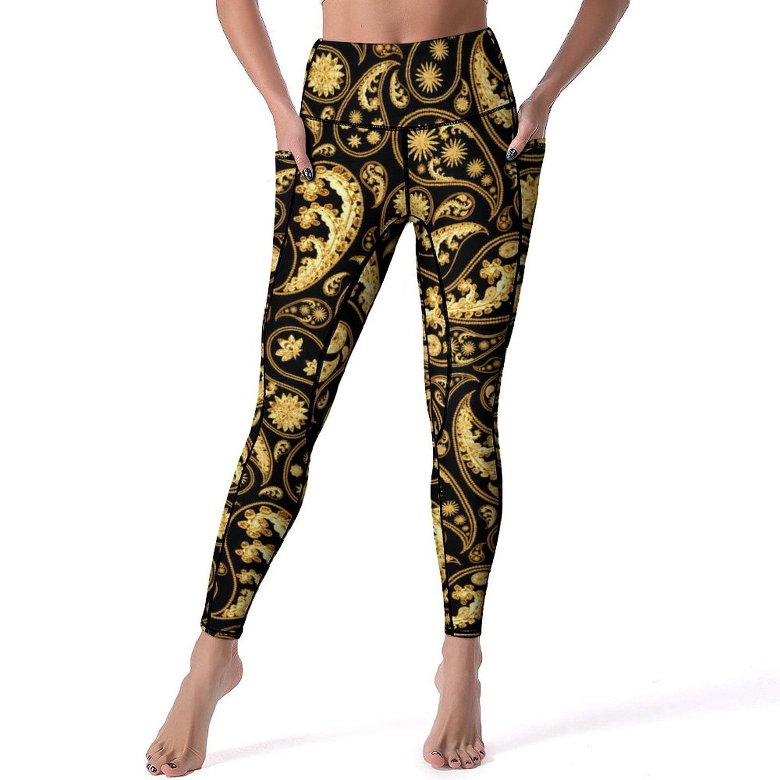Classic Paisley Yoga Pants White And Black Fitness Gym Leggings Push Up ...
