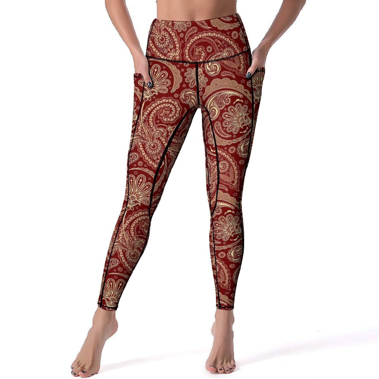 Classic Paisley Yoga Pants White And Black Fitness Gym Leggings Push Up ...