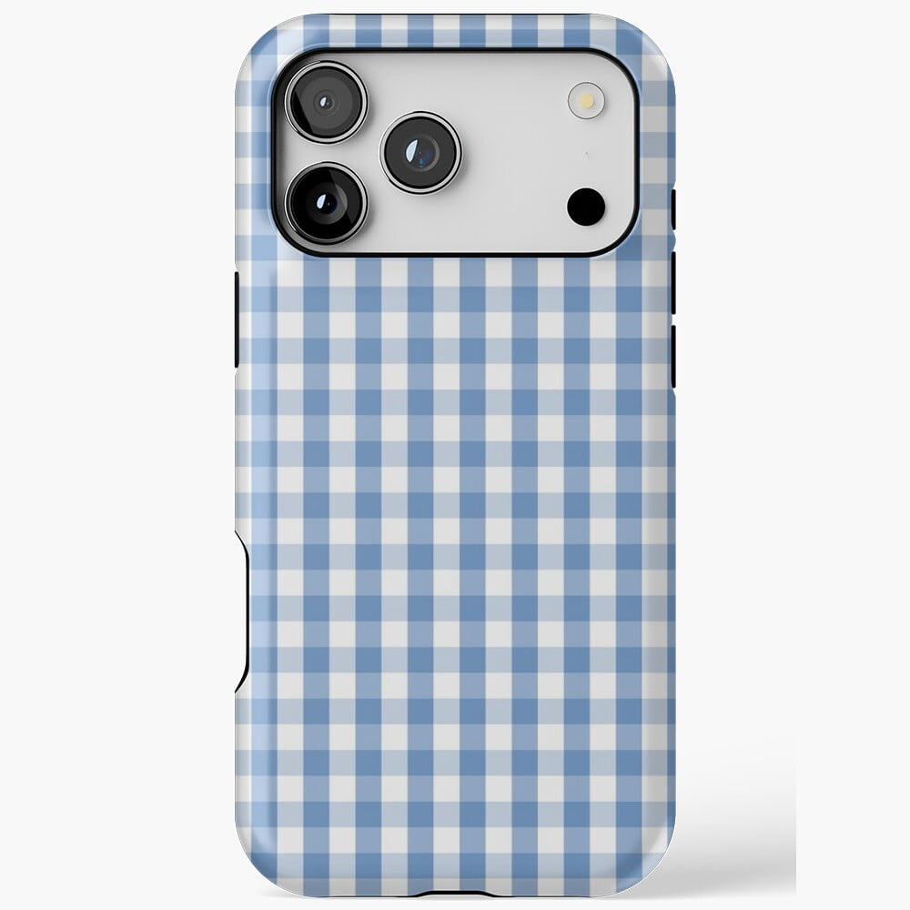 Classic Pale Blue Pastel Gingham Check Phone Case for iPhone 11 to 17 ...