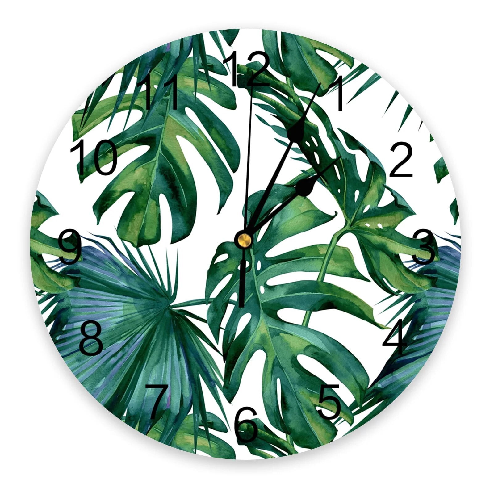 Classic Palm Leaves Tropical Jungle Wall Clock Large Modern Kitchen ...