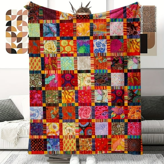 Classic Patchwork Quilted Throw – Made of Soft Flannel Fleece, Perfect ...