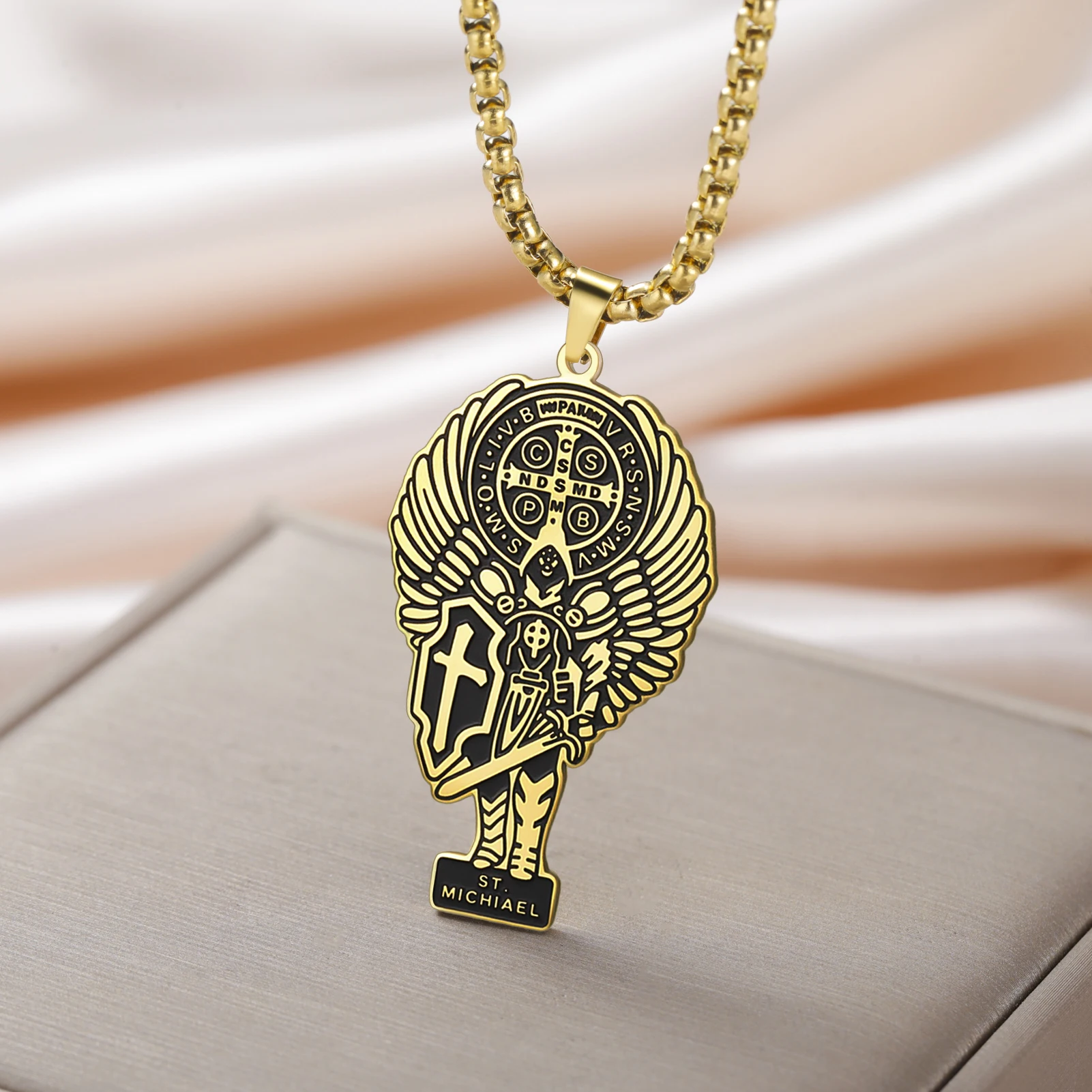 Classic Patron Saint Cross Medals Pendants Necklace for Women Men 14K ...
