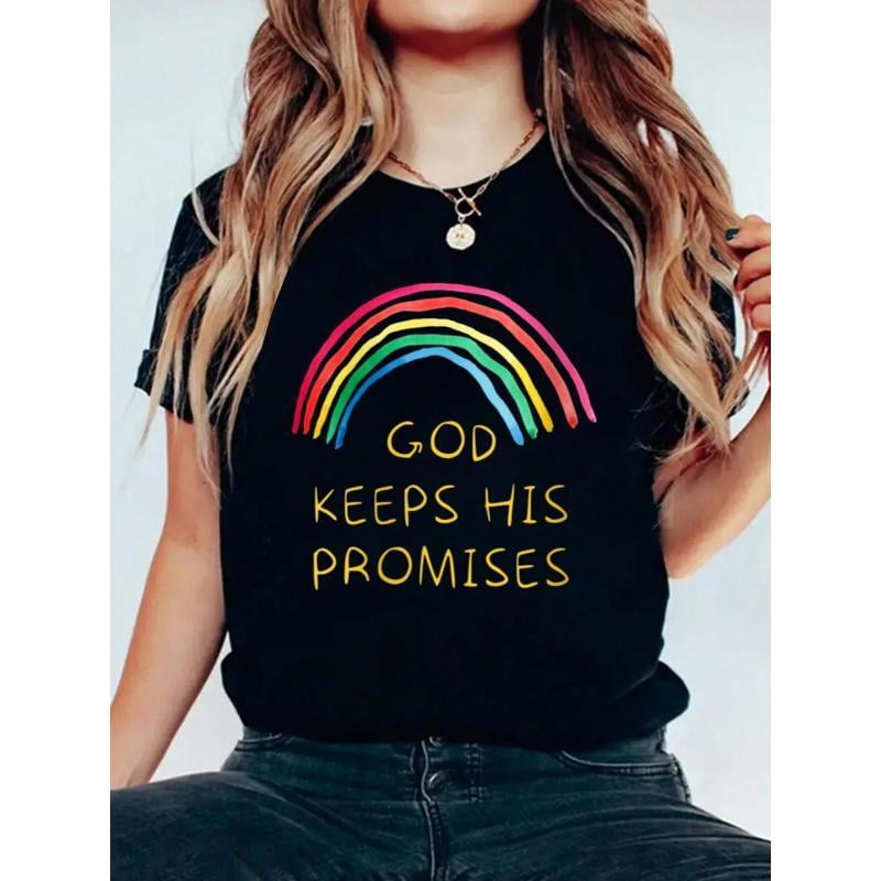 Classic Pattern Design Tee,God Keeps His Promises Rainbow Graphic Print ...