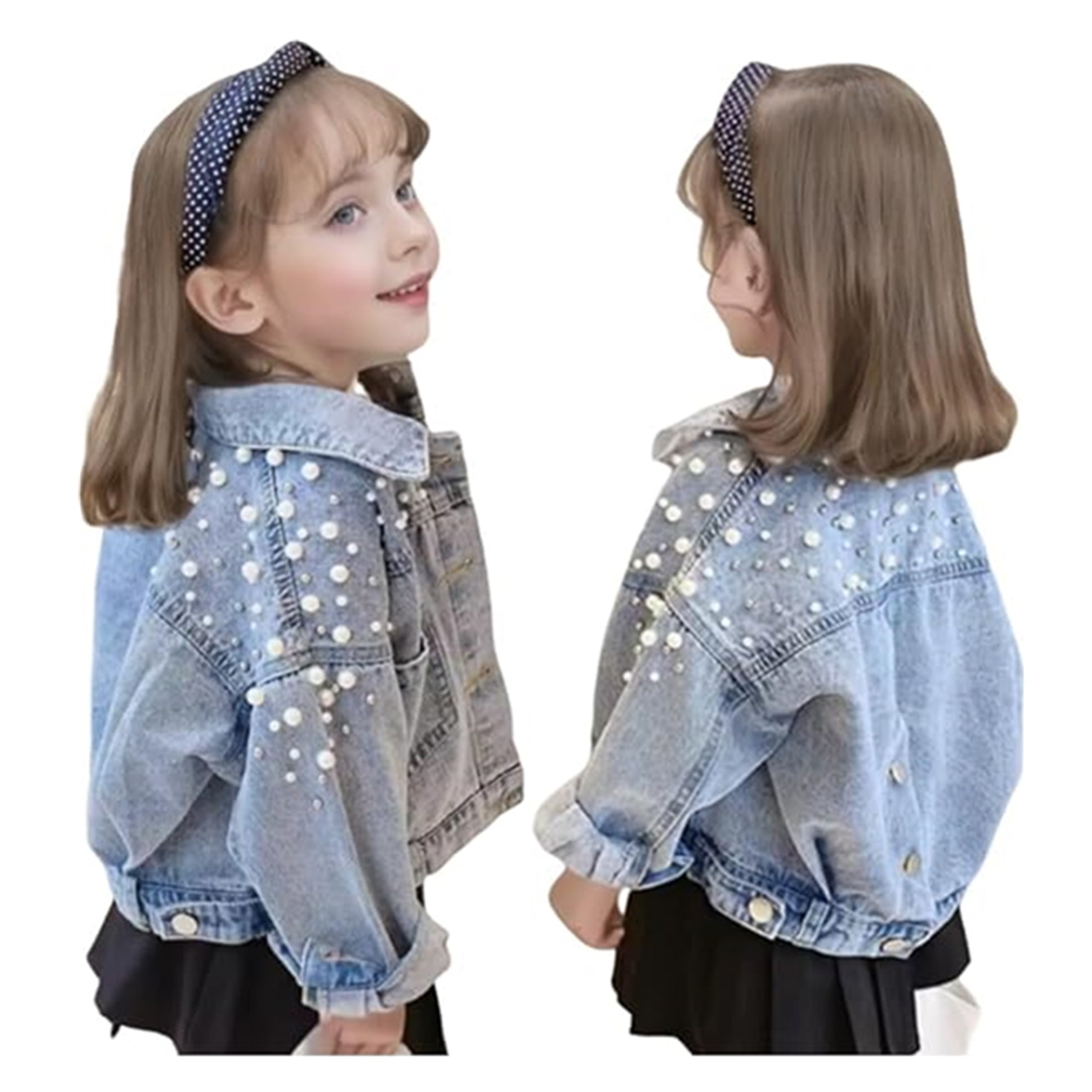 Classic Pearls Denim Jackets Kids Button Down Jeans Jacket Top Coat ...