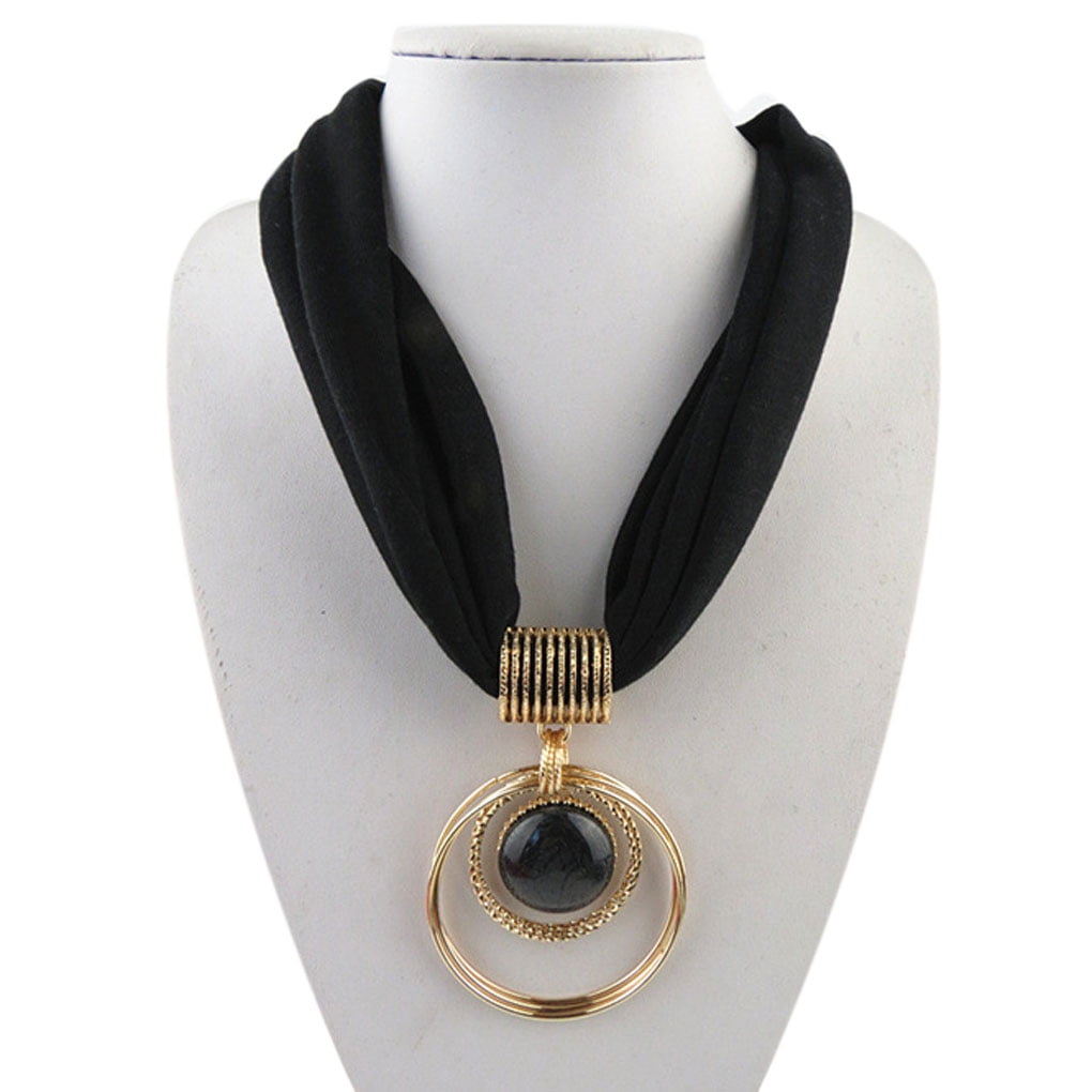 Classic Pendant Scarf Circular Alloy Pendant Collar Polyester Solid ...