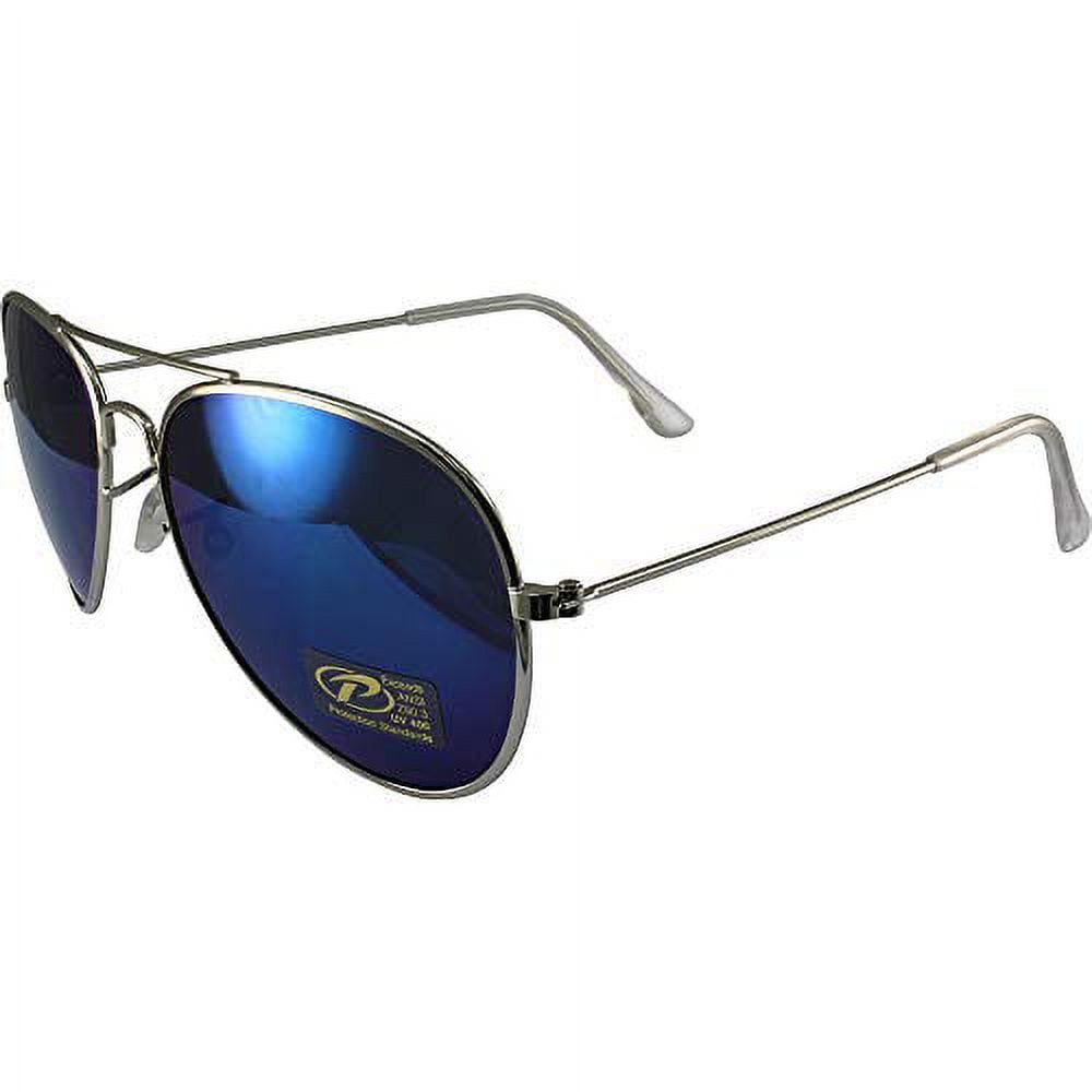 Classic Pilot Aviator Sunglasses Chrome Frames and Blue Mirrored Lenses ...