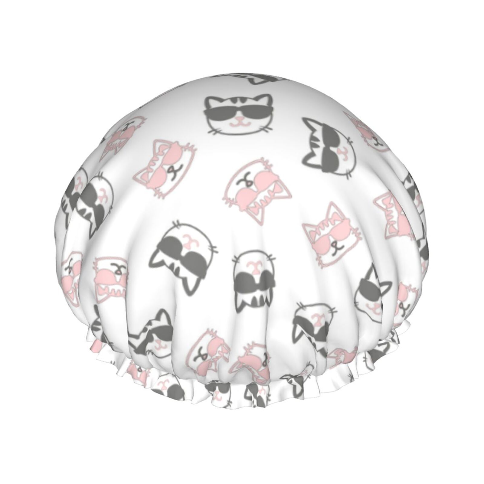 Classic Pink Black Lines Cute Cat Shower Cap for Women, Double ...