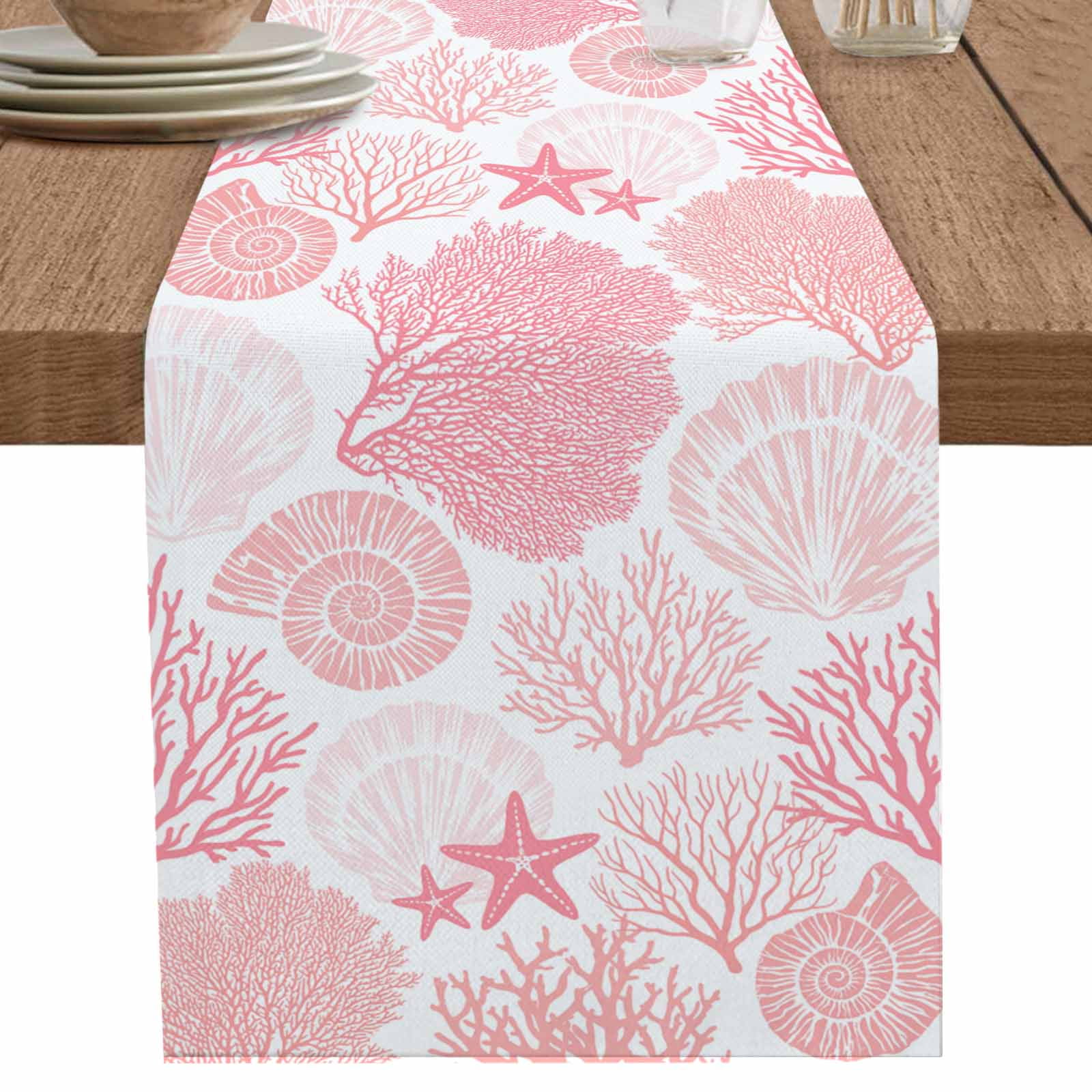 Classic Pink Coral Starfish Shell Table Runner-70 Inch Long Ocean ...