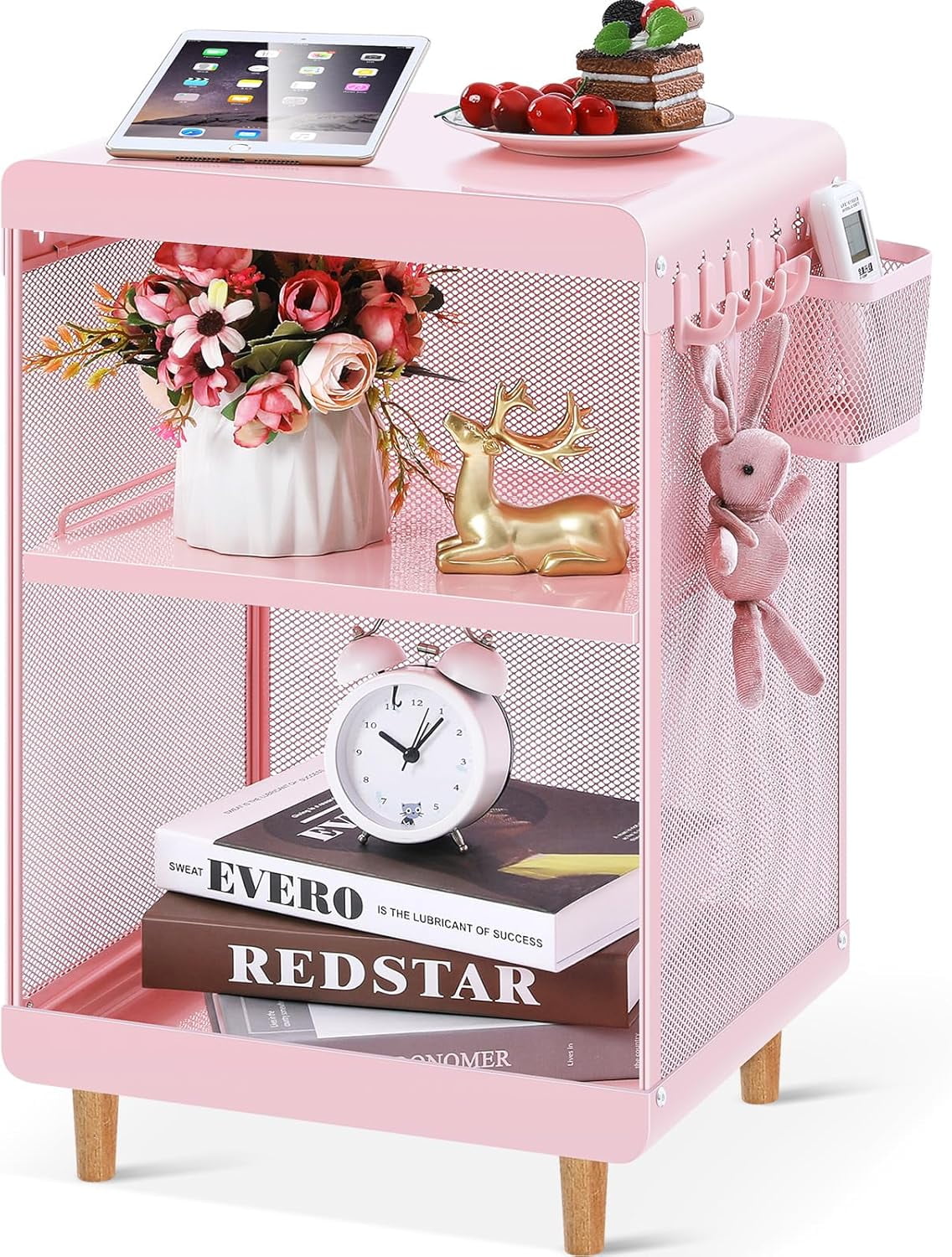 Classic Pink Cute Bedside Nightstand Table, Girls Metal Side Table, Kid ...