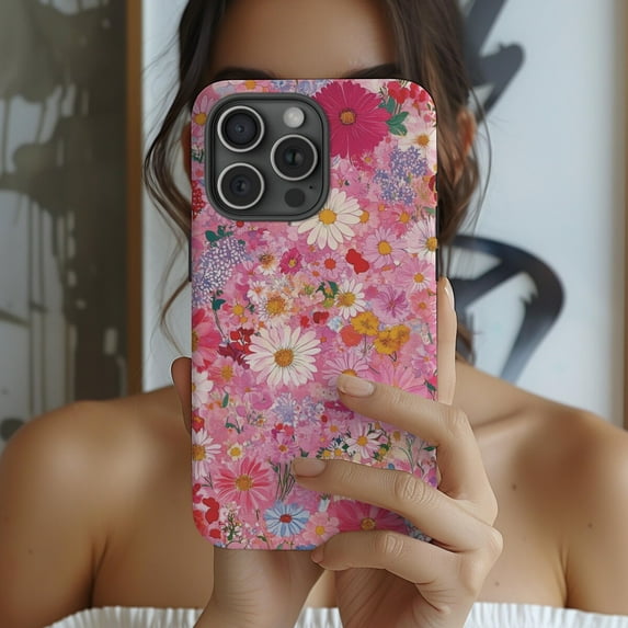 Classic Pink Floral Collage Cute Girly Phone Case with iPhone 17 to 11 ...
