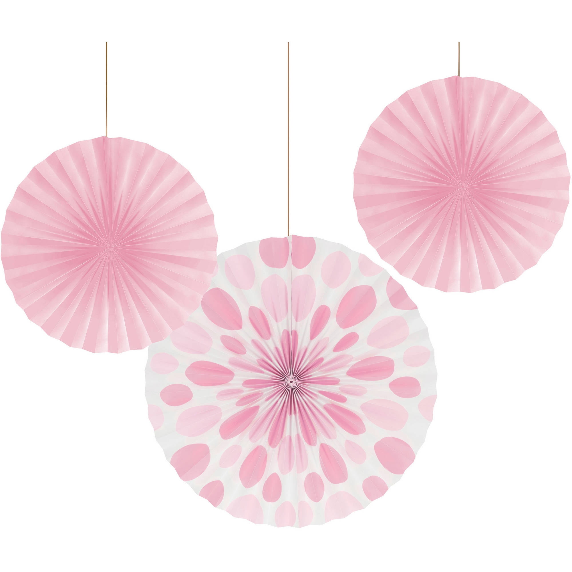 Classic Pink Paper Fan Set 3 Count - Walmart.com