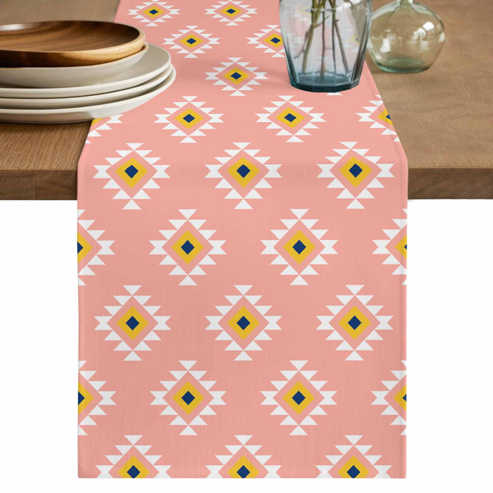 Classic Pink Pattern Table Runner, Abstract Tribal Aztec Western Cotton ...